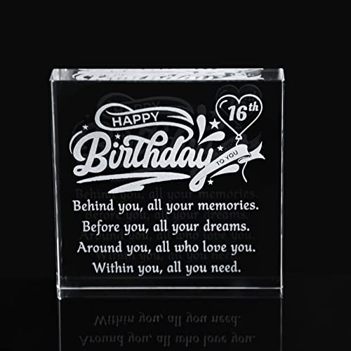 Happy 16th Birthday Personalized Engraved Crystal Paperweight Keepsake Birthday Gifts Ideas for Son Daughter Brother Sister Nephew Niece Friend