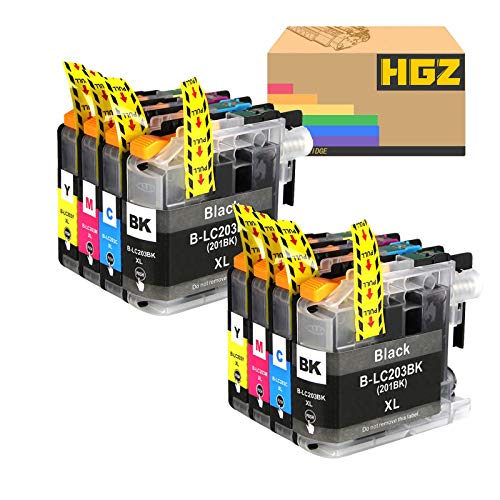 HGZ 8 Pack LC203 Compatible Ink Cartridge Replacement for Brother LC203XL to use with MFC-J480DW MFC-J680DW MFC-J880DWMFC-J485DW MFC-J4620DW MFCJ5720DW (2 Black+2 Cyan+2 Magenta+2 Yellow)