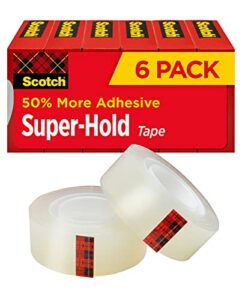 scotch super-hold tape, 6 rolls, transparent finish, 50% more adhesive, trusted favorite, 3/4 x 1000 inches, boxed (700k6)