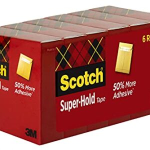 Scotch Super-Hold Tape, 6 Rolls, Transparent Finish, 50% More Adhesive, Trusted Favorite, 3/4 x 1000 Inches, Boxed (700K6)