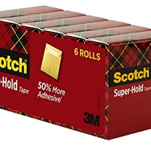 Scotch Super-Hold Tape, 6 Rolls, Transparent Finish, 50% More Adhesive, Trusted Favorite, 3/4 x 1000 Inches, Boxed (700K6)