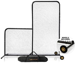 l screen baseball pitching net for batting cage | pitching screen with wheels-7 feet by 7 feet, 3.5 inch by 3.5 inch cutout, body protector for back drive lines beisbol