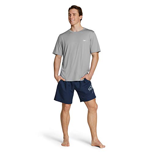 Speedo Men's Uv Swim Shirt Basic Easy Short Sleeve Regular Fit,Monument,X-Large