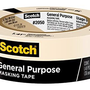 Scotch General Purpose Masking Tape, Tan, Tape for Labeling, Bundling and General Use, Multi-Surface Adhesive Tape, 1.41 Inches x 60 Yards, 1 Roll