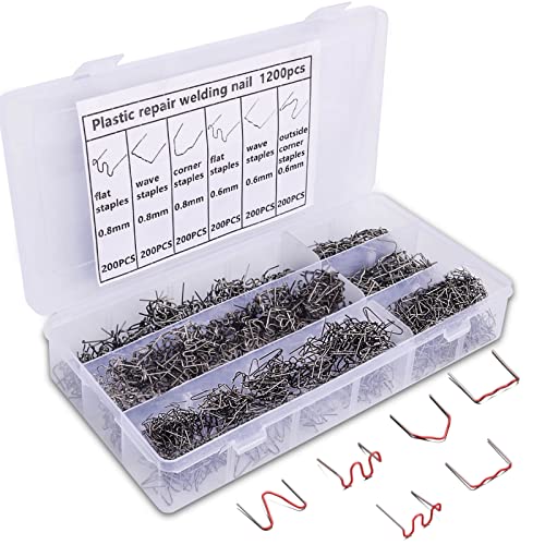 Plastic Welder Staples1200pcs with Storage Box,6 Kinds of Hot Staples for All Cars,Plastic Welding Staples for Repair Machine Car Bumpers,Made of Stainless Steel,Plastic Repair Kit Staples (1200)