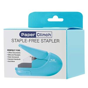 PLUS Paper Clinch Compact Staple Free Staple Blue Turquoise