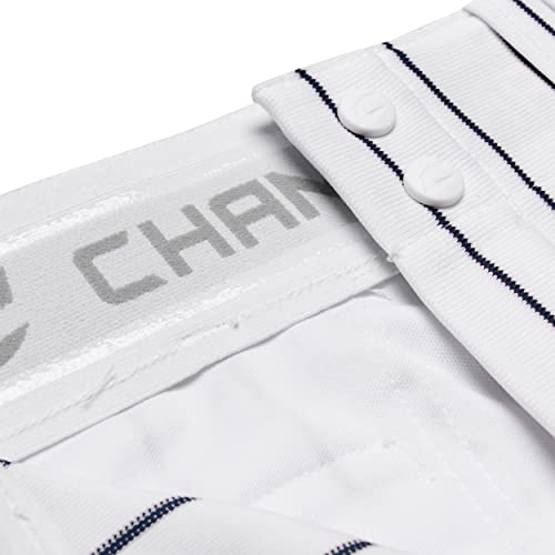 CHAMPRO Men's Triple Crown OB Open-Bottom Loose-Fit Baseball Pant with Knit-in Pinstripes, White, Navy, Small