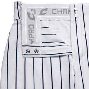 CHAMPRO Men's Triple Crown OB Open-Bottom Loose-Fit Baseball Pant with Knit-in Pinstripes, White, Navy, Small