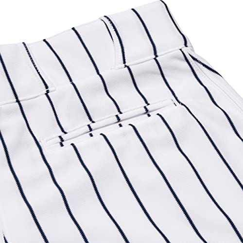 CHAMPRO Men's Triple Crown OB Open-Bottom Loose-Fit Baseball Pant with Knit-in Pinstripes, White, Navy, Small