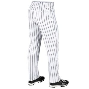 CHAMPRO Men's Triple Crown OB Open-Bottom Loose-Fit Baseball Pant with Knit-in Pinstripes, White, Navy, Small