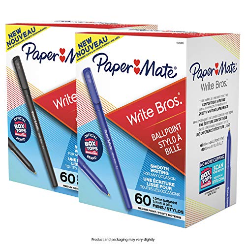 Paper Mate Write Bros Ballpoint Pens, Medium Point (1.0mm), 60 Black Pens & 60 Blue Pens, Total of 120 (Packaging and product may vary slightly)