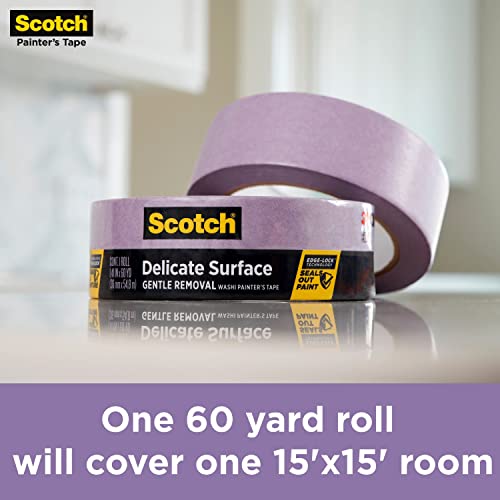 Scotch Delicate Surface Painter's Tape, Purple, Masking Tape Protects Delicate Surfaces and Removes Easily, Multi-Surface Painting Tape for Indoor Use, 1.41 Inches x 60 Yards, 4 Rolls