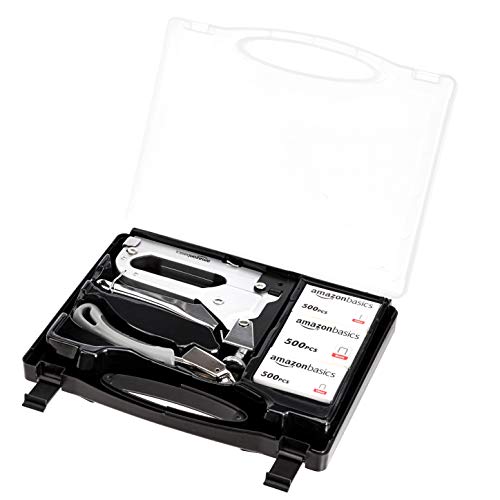 Amazon Basics 3-in-1 Staple Gun, Tacker Set with Remover, includes Storage Case and 1500 Staples