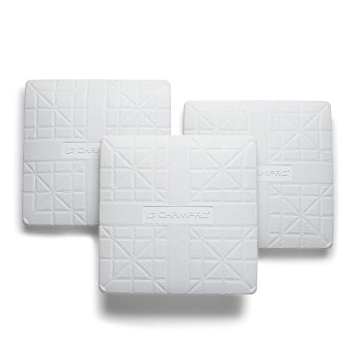 CHAMPRO Pro Style Molded Rubber Base Set of 3 Ground Anchored Bases for Baseball and Softball , WHITE, 15" x 3"