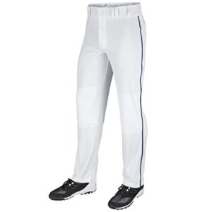 champro men’s standard triple crown open bottom adult baseball pants, white, navy pipe, small