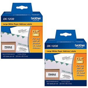 brother genuine dk-1208 die-cut large address labels, long lasting reliability, die-cut large address paper labels, 400 labels per roll, (1) roll per box – dk1208 (2)