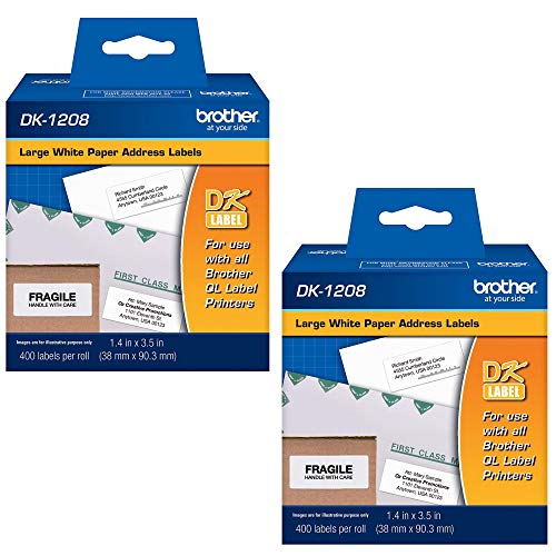 Brother Genuine DK-1208 Die-Cut Large Address Labels, Long Lasting Reliability, Die-Cut Large Address Paper Labels, 400 Labels per Roll, (1) Roll per Box - DK1208 (2)