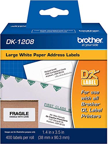 Brother Genuine DK-1208 Die-Cut Large Address Labels, Long Lasting Reliability, Die-Cut Large Address Paper Labels, 400 Labels per Roll, (1) Roll per Box - DK1208 (2)