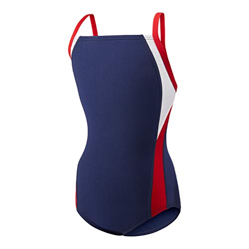 Speedo Girl's Swimsuit One Piece Endurance+ Cross Back Solid Youth Team Colors , Navy/Red/White, 22