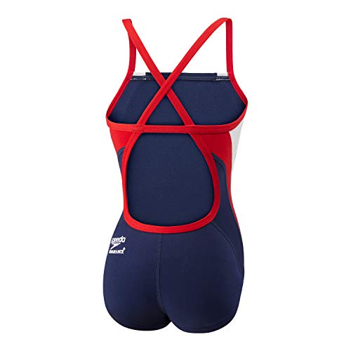 Speedo Girl's Swimsuit One Piece Endurance+ Cross Back Solid Youth Team Colors , Navy/Red/White, 22