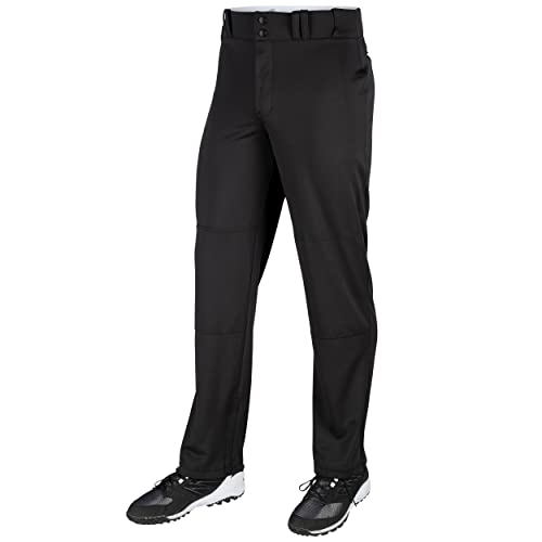 CHAMPRO Triple Crown OB Open-Bottom Loose-Fit Baseball Pant in Solid Color with Adjustable Inseam and Reinforced Sliding Areas, BLACK, Adult Medium