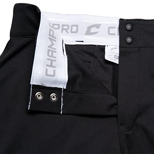 CHAMPRO Triple Crown OB Open-Bottom Loose-Fit Baseball Pant in Solid Color with Adjustable Inseam and Reinforced Sliding Areas, BLACK, Adult Medium