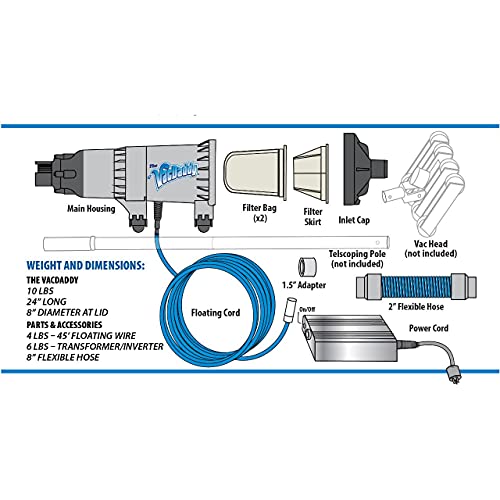 The VacDaddy Portable Pool Vacuum with NO Battery Required! Plug It in and Just Vac It! Residential and Commercial Pool Cleaner, Heavy Duty Professional Power, for Inground & Above Ground Pools