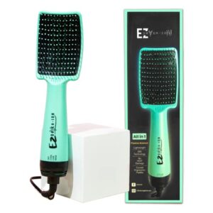 ez detangler dryer- ez dryer ion. professional ionic blowout hair dryer brush. portable super lightweight blow dryer to detangle, dry, volumize and style. (aqua)