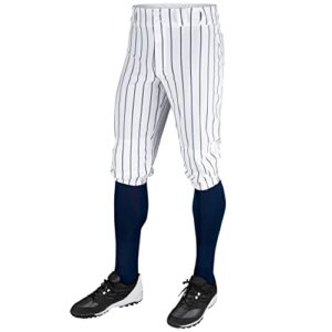 champro adult triple crown knicker style baseball pants with knit-in pinstripes and reinforced sliding areas , white,navy, medium