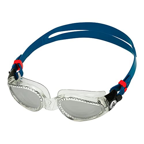 Aqua Sphere Kaiman Adult Swimming Goggles - The Original Curved Lens Goggle, Comfort & Fit for the Active Swimmer | Unisex Adult, Silver Titanium-Mirrored Lens, Clear/Petrol Frame (EP3000098LMS)