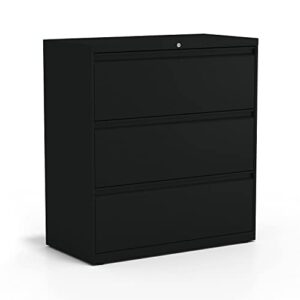 staples 935600 3-drawer lateral file cabinet locking letter/legal black 36-inch w