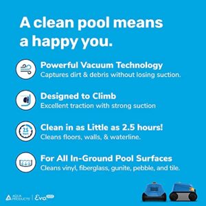 Aqua Products Evo502 Robotic Pool Cleaner, Automatic Vacuum for Inground Pools up to 40ft, 50ft Cable Length, Wall Climbing Vac w/ Strong Suction & Easy to Clean Top Loading Filter