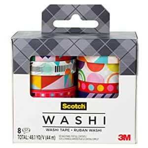 Scotch Washi Tape, Geo Madness Design, 8 Rolls, Great for Bullet Journaling, Scrapbooking and DIY Décor (C1017-8-P18)