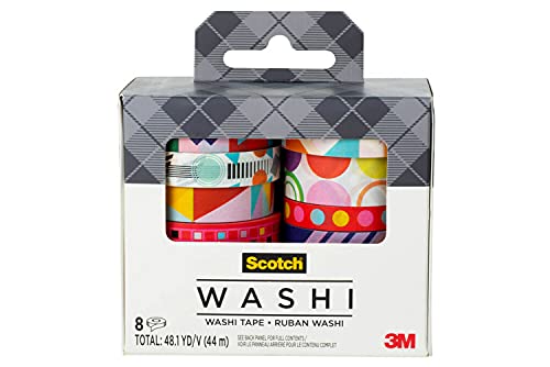 Scotch Washi Tape, Geo Madness Design, 8 Rolls, Great for Bullet Journaling, Scrapbooking and DIY Décor (C1017-8-P18)