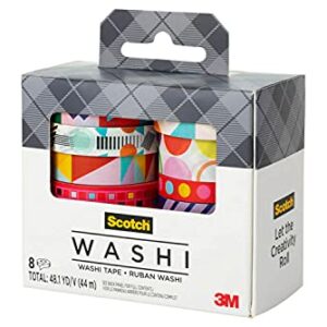 Scotch Washi Tape, Geo Madness Design, 8 Rolls, Great for Bullet Journaling, Scrapbooking and DIY Décor (C1017-8-P18)