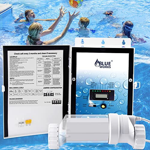 BLUE WORKS Saltwater Pool System Salt Pool - up to 40,000 Gallons Pool, Salt Chlorine Generator for Inground Pool, 2 Year USA Warranty, Clear