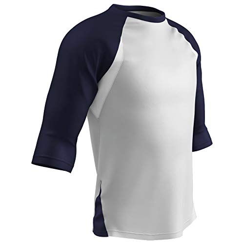 CHAMPRO mens 3/4 Men's Complete Game 3 4 Sleeve Polyester Baseball Shirt, White, Navy Sleeve, Medium US