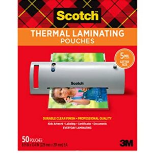 Scotch Thermal Laminating Pouches Premium Quality, 5 Mil Thick for Extra Protection, 50 Pack Letter Size Laminating Sheets, Our Most Durable Lamination Pouch, 8.9 x 11.4 inches, Clear (TP5854-50)