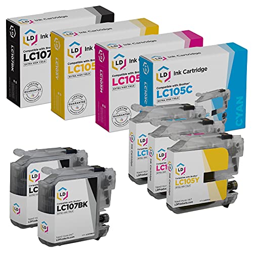 LD Compatible Ink-Cartridge Replacements for Brother LC107 & LC105 Super High Yield (2 Black, 1 Cyan, 1 Magenta, 1 Yellow, 5-Pack)