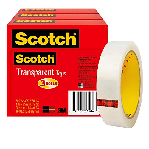 Scotch Transparent Tape, 3 Boxes, 1 in x 2592 in (600-72-3PK)