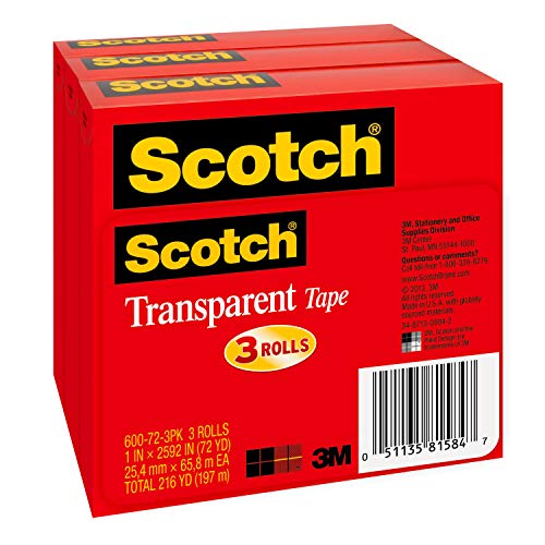 Scotch Transparent Tape, 3 Boxes, 1 in x 2592 in (600-72-3PK)