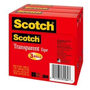 Scotch Transparent Tape, 3 Boxes, 1 in x 2592 in (600-72-3PK)