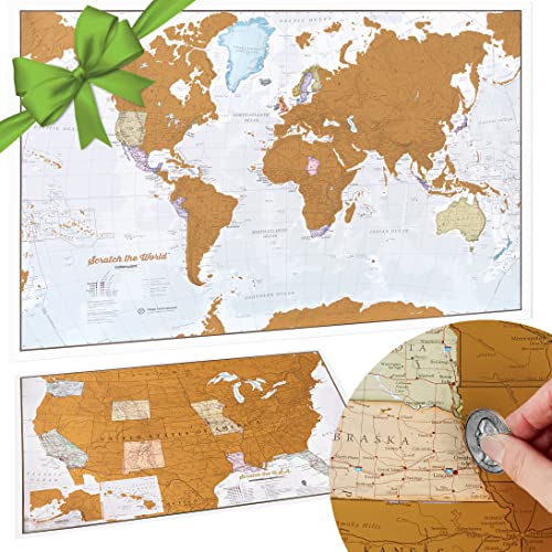 Maps International Scratch Off Map of The World Poster + USA Scratch Print - 17(h) x 22(w) inches, Scratch USA Map - 11(h) x 17(w) inches