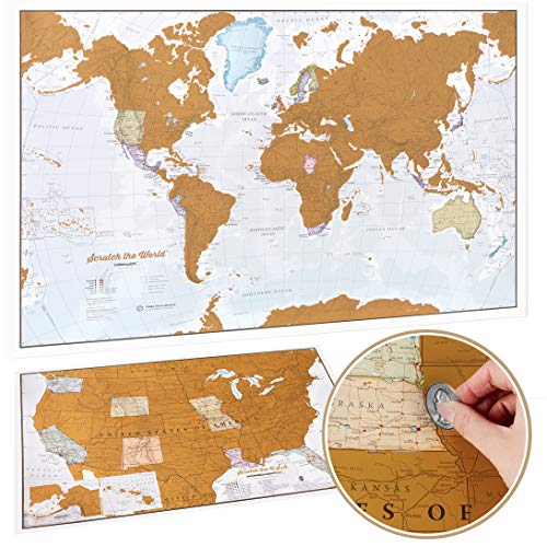 Maps International Scratch Off Map of The World Poster + USA Scratch Print - 17(h) x 22(w) inches, Scratch USA Map - 11(h) x 17(w) inches