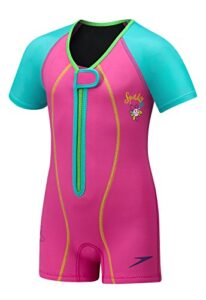 speedo unisex-child uv thermal swimsuit begin to swim upf 50 berry, 7/8 (big kids)