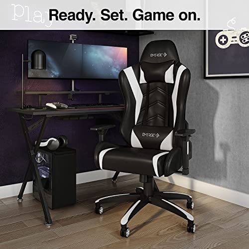 STAPLES Emerge Vartan Bonded Leather Gaming Chair, Black/White, 2/Pack (58542-Ccvs)