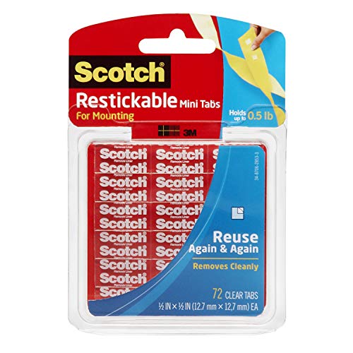 Scotch Mounting, Fastening & Surface Protection x 0.5-inch, 72 Scotch Restickable Mini Tabs, 0.5"x0.5", Clear (R103), 1/2" Square, Count