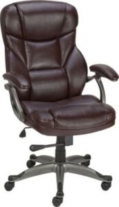 staples 416523 osgood bonded leather high-back manager’s chair brown