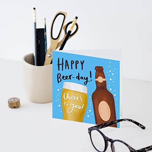 Old English Co. Happy Beer Day Bottle Birthday Card - Funny Beer Birthday Card for Men | For brother, son, nephew | Blank Inside & Envelope Included