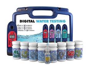 its 486201-km pool exact ez photometer master pool test kit | 10 parameters – f/c/t chlorine, ph, alkalinity, calcium, cyanuric, copper, salt, & phosphate | 25 tests all parameters | nsf certified